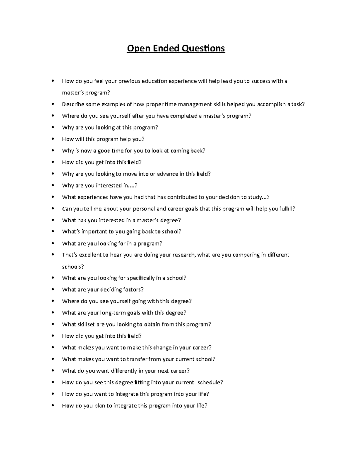 Open Ended Questions [1467] - Open Ended Questions How do you feel your ...