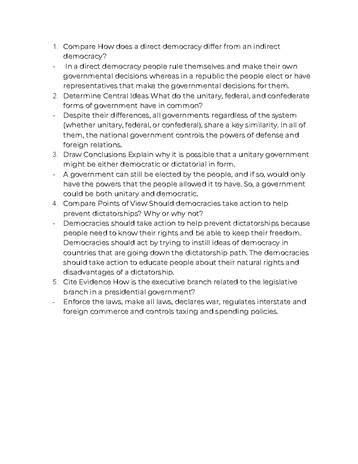 Types of Government - Assignments - Compare How does a direct democracy ...