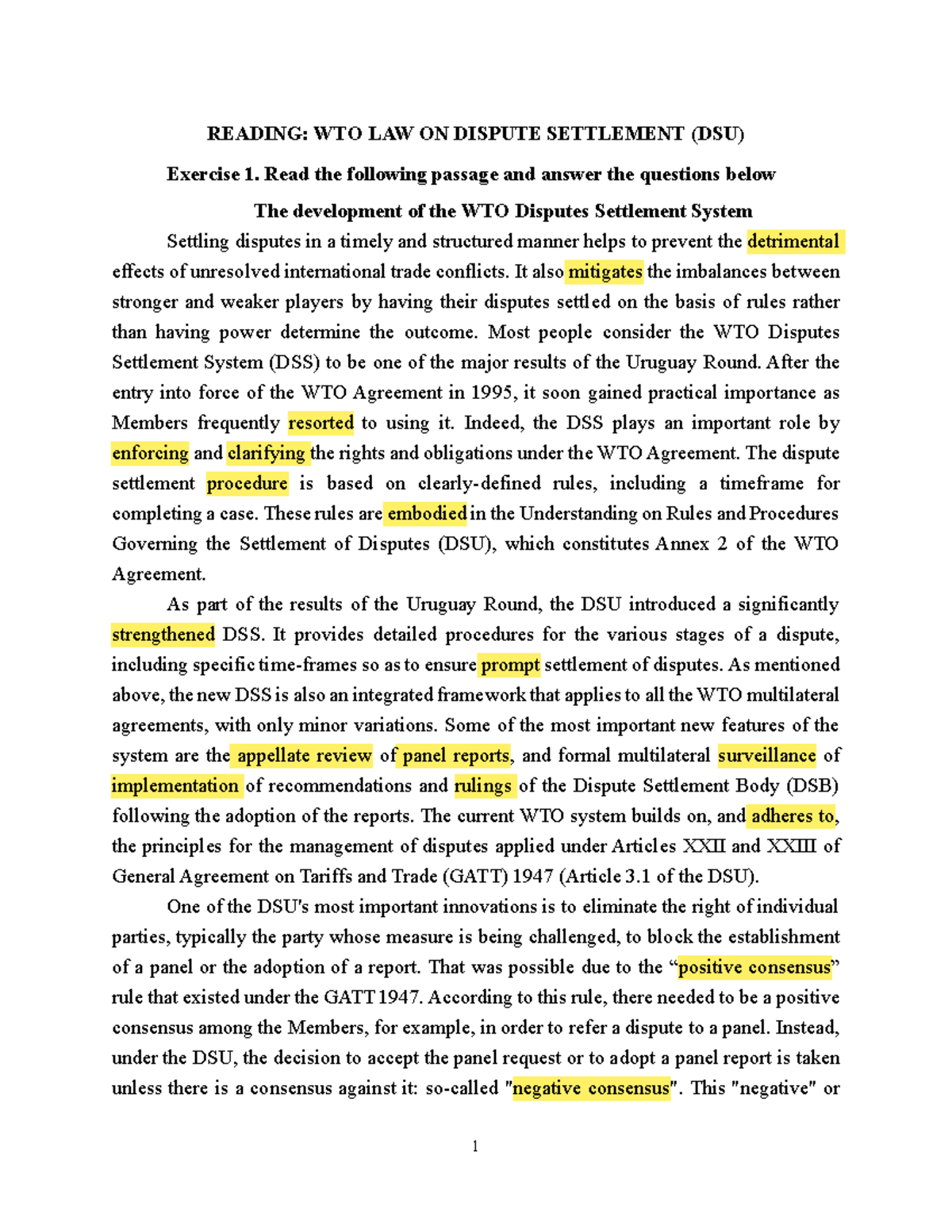 ALE1-2024-Week7-Reading - READING: WTO LAW ON DISPUTE SETTLEMENT (DSU ...