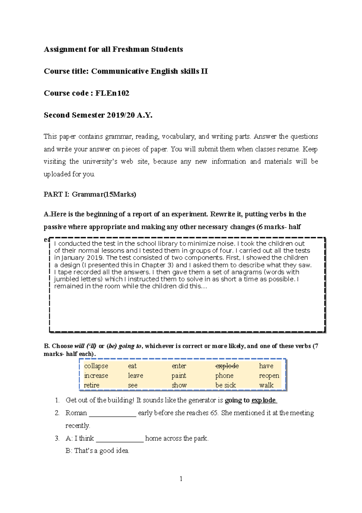 Communicative Lan. Skills II Assignments for all Freshman Students ...