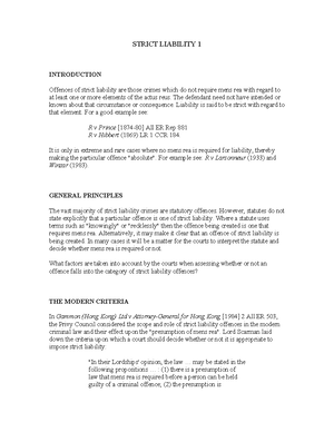 Strict liability Crim Law I - Notes Date 10 07 24 Strict Liability A ...