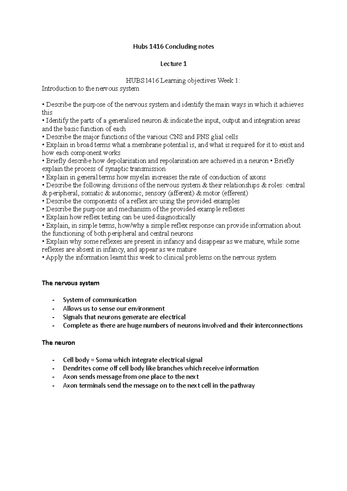 HUBS 1416 Concluding notes - Hubs 1416 Concluding notes Lecture 1 ...