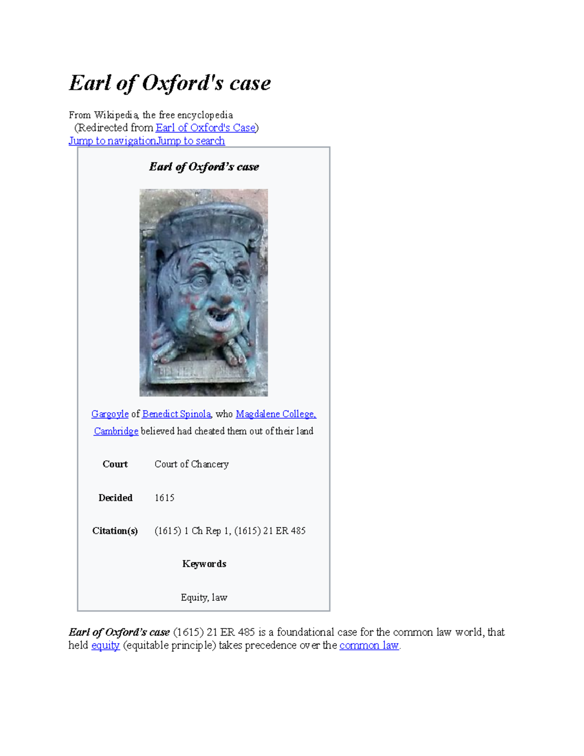 Earl of Oxford - ####### The Lord Chancellor held: "The Cause why there ...