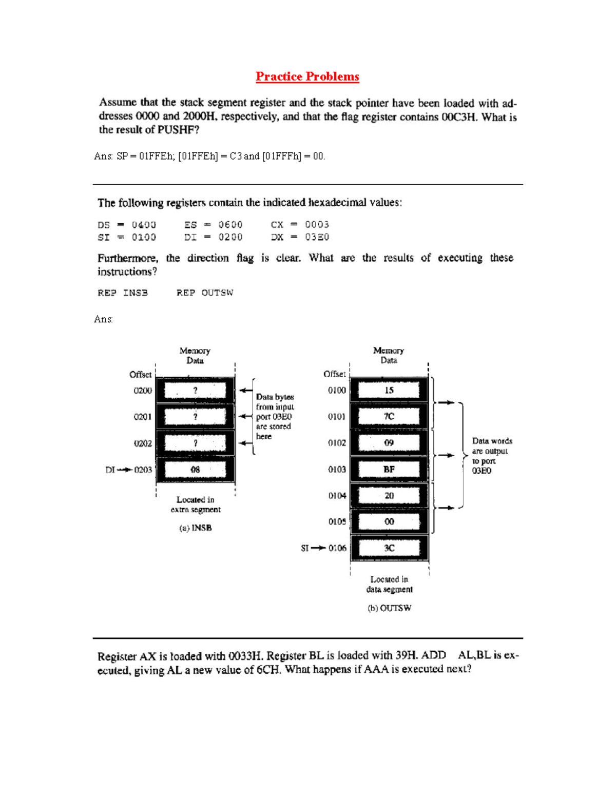 MPI Pracitce Problems - Practice Problems Ans: SP = 01FFEh; [01FFEh ...