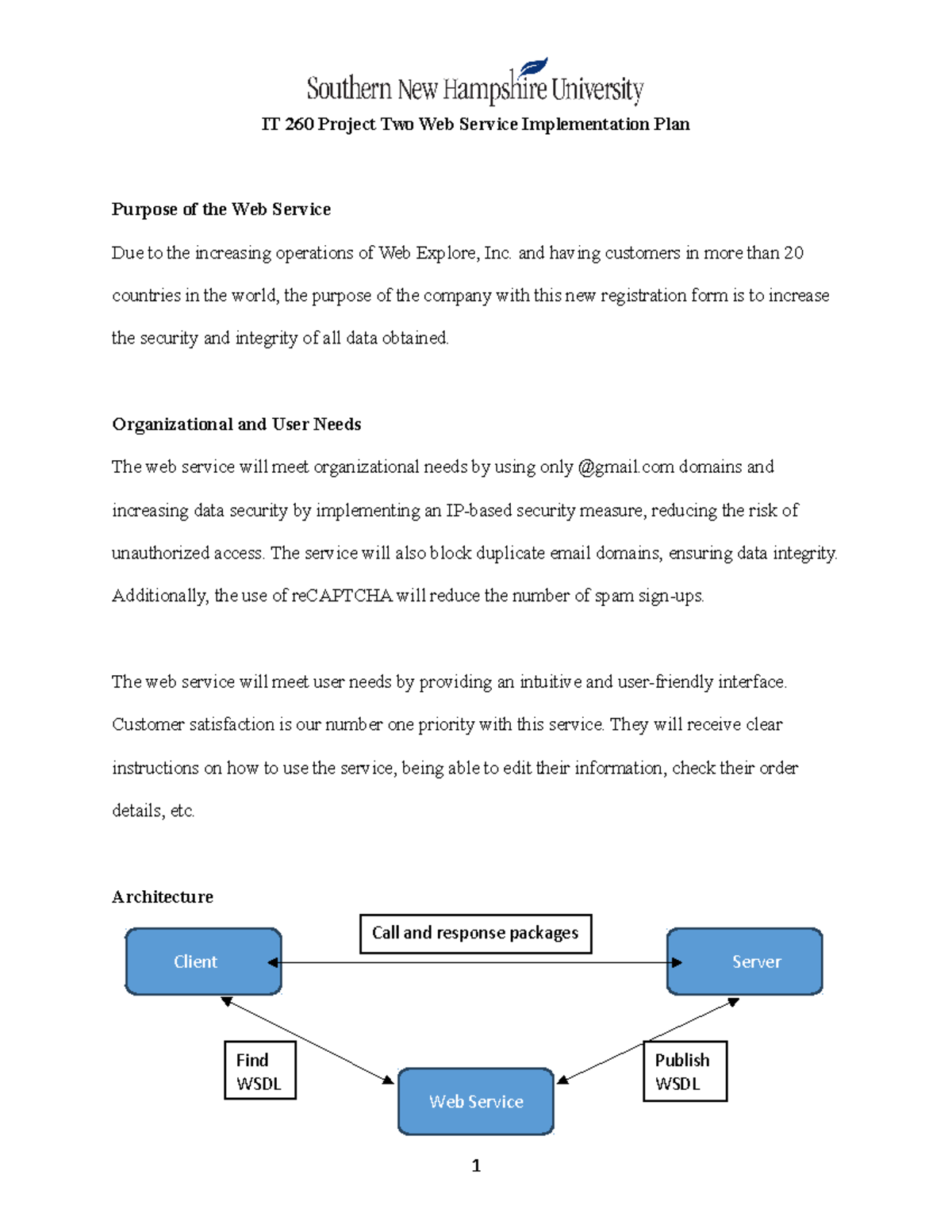 IT 260 Project Two Web Service Implementation Plan - and having ...