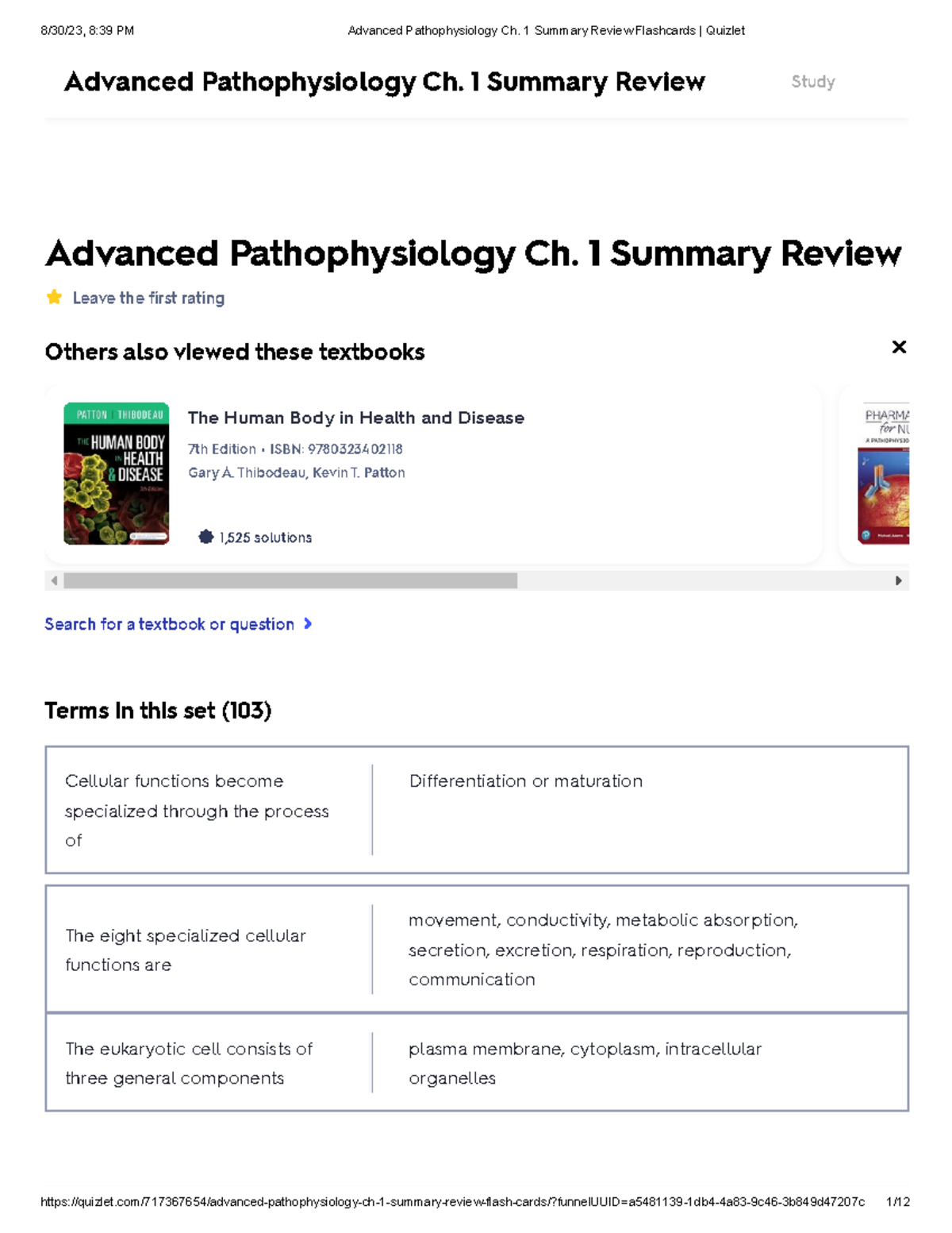 Advanced Pathophysiology Ch. 1 Summary Review Flashcards Quizlet ...