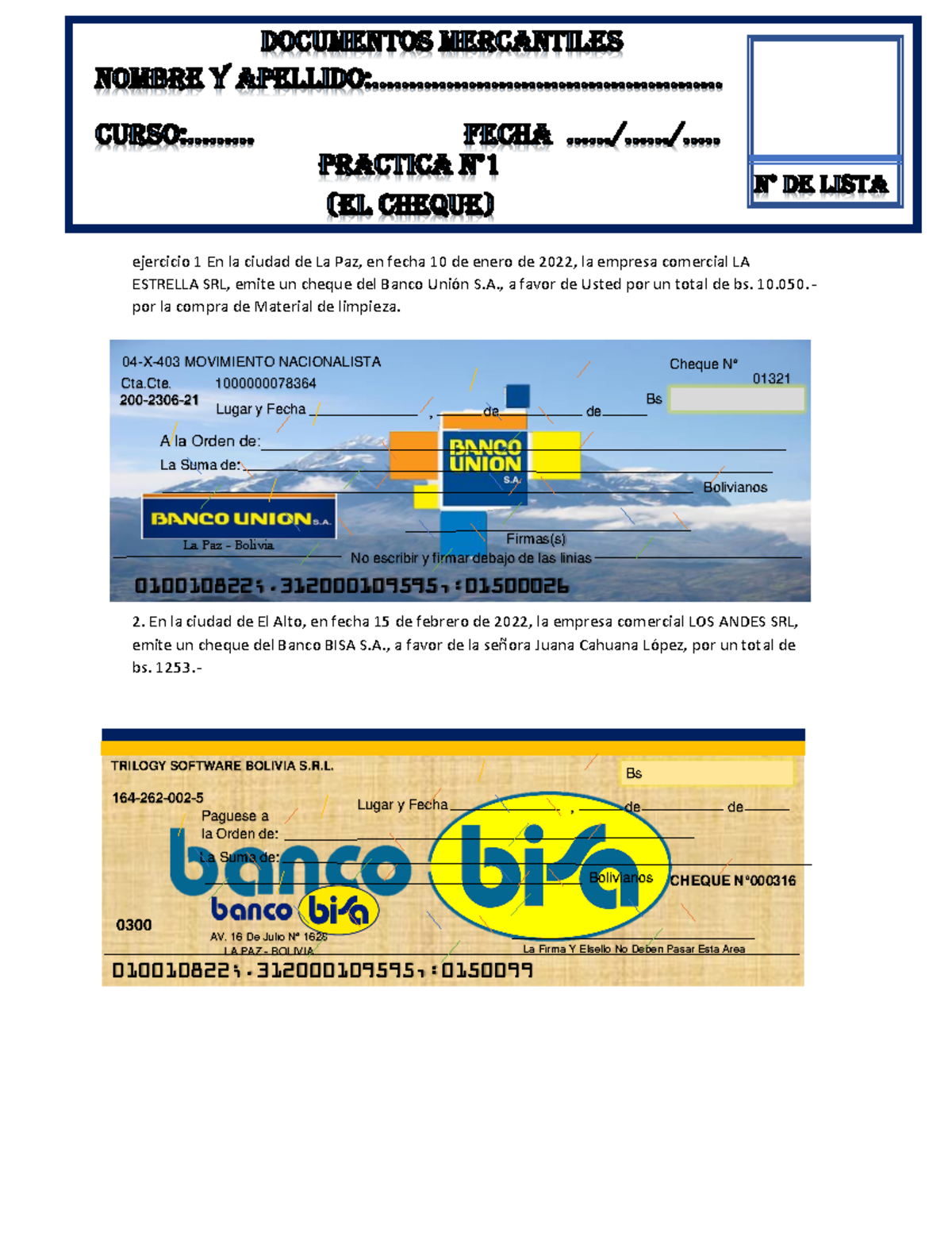 638165926-EL- Cheque - para estudiantes - ejercicio 1 En la ciudad de ...