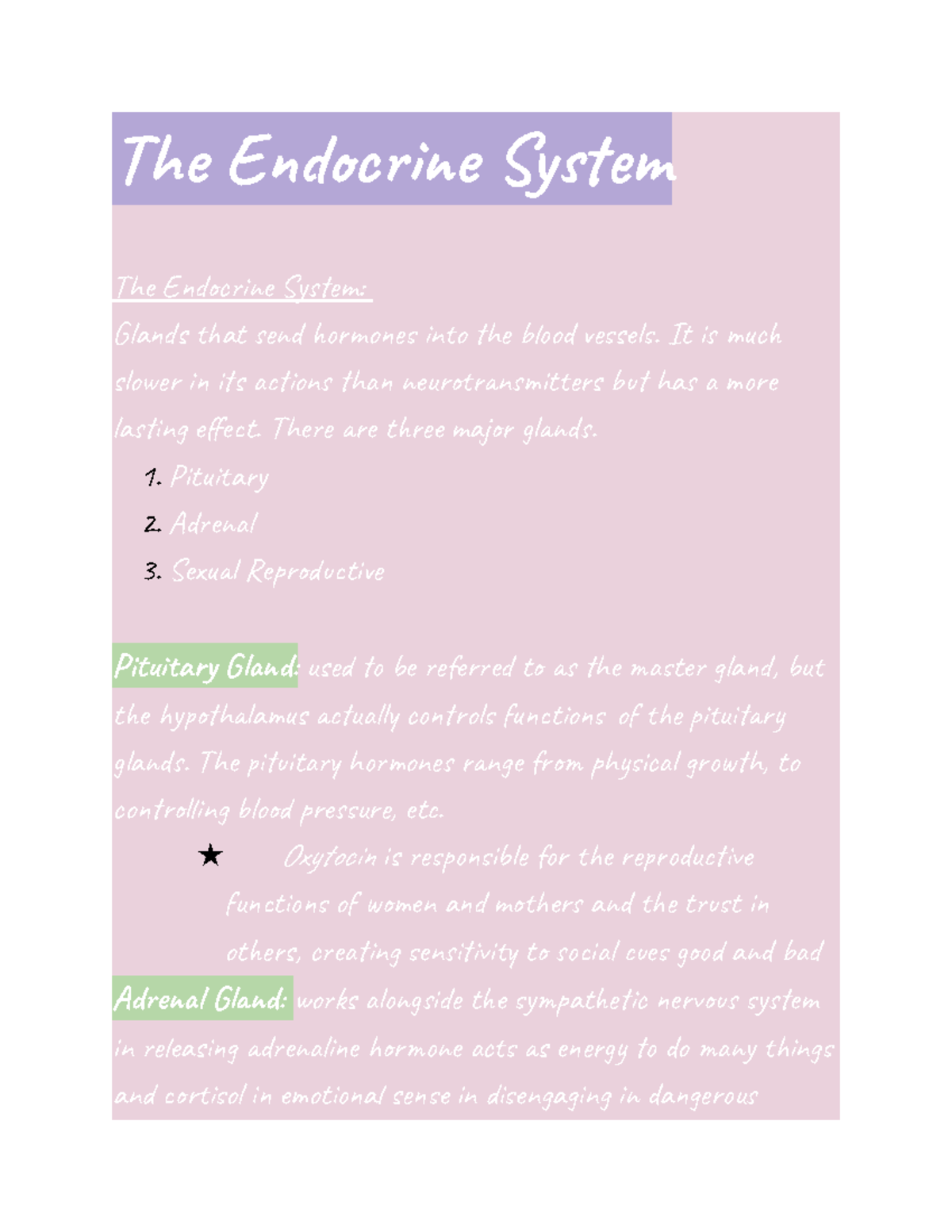 The Endocrine System - A student of Dr. Pearlman's general psychology ...
