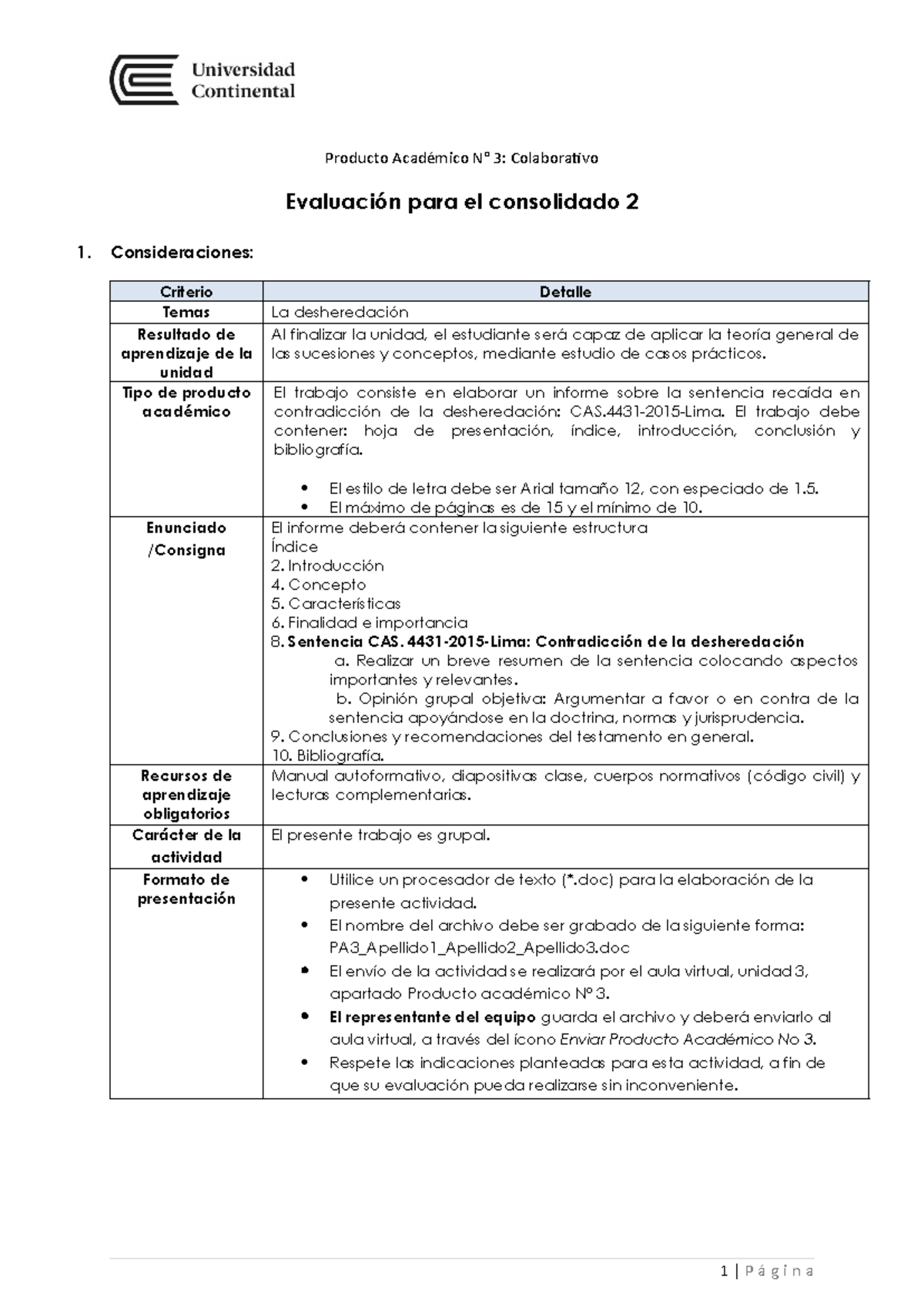 PA03 - DERECHO - Producto Académico N° 3: Colaborativo Evaluación para el consolidado 2 1. - Studocu