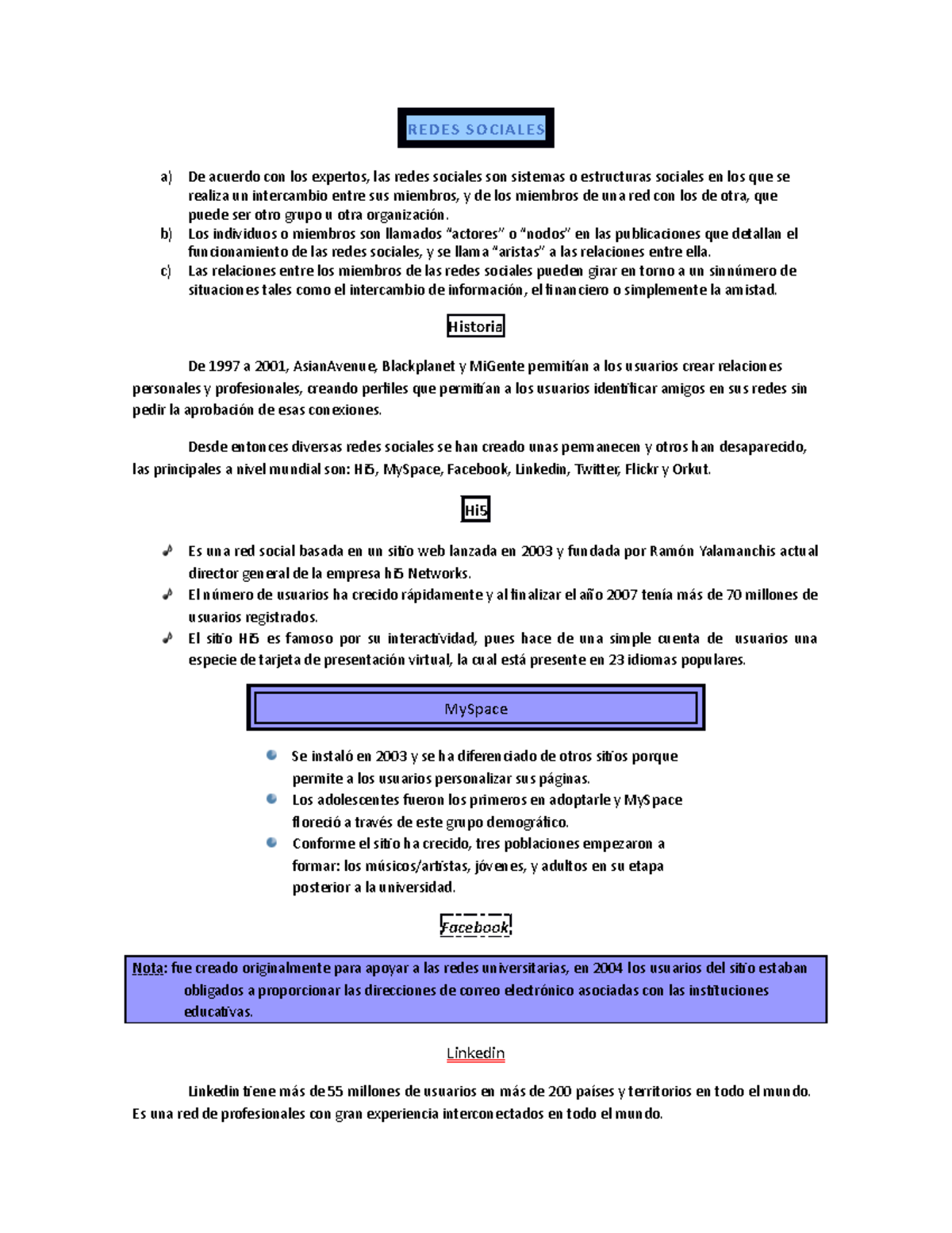 Word2016-TP2- Obligatorio - REDES SOCIALES a) De acuerdo con los expertos, las redes sociales ...