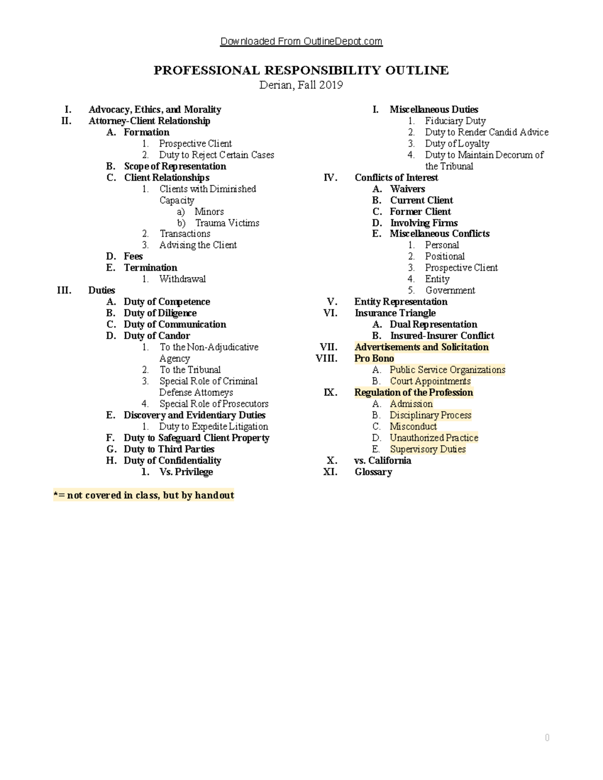 1348 PR - Outline - PROFESSIONAL RESPONSIBILITY OUTLINE Derian, Fall ...