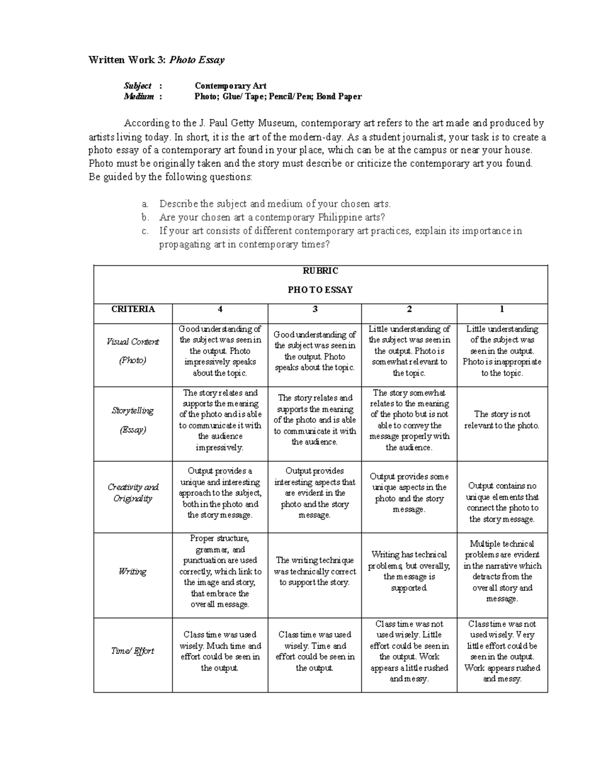 Photo essay activity (conphil) - Written Work 3: Photo Essay Subject ...