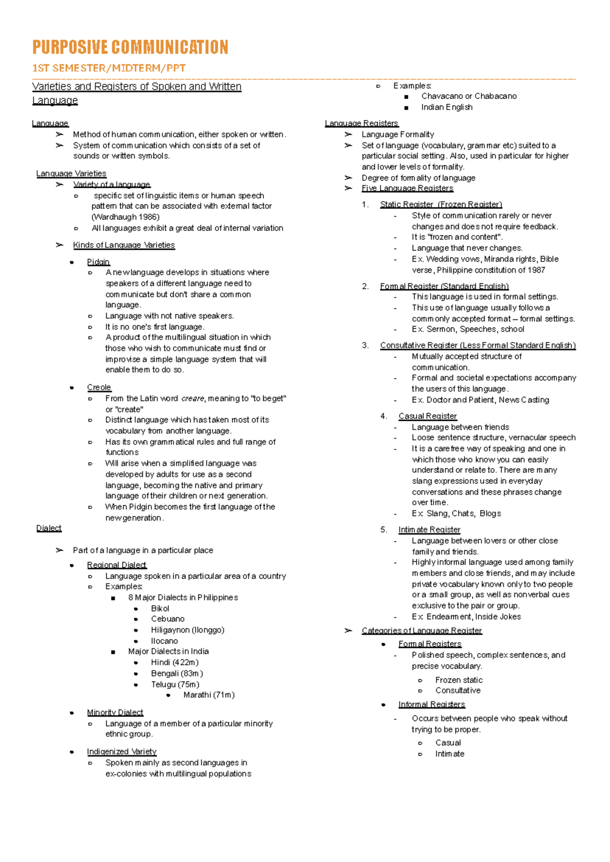 Purcom Midterm Reviewer-2 - PURPOSIVE COMMUNICATION 1ST SEMESTER/MIDTERM/PPT - Studocu