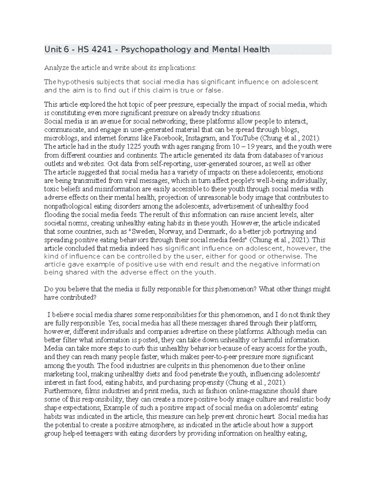 Unit 6 LJ Mental health - Unit 6 LEARNING JOURNAL - Unit 6 - HS 4241 ...