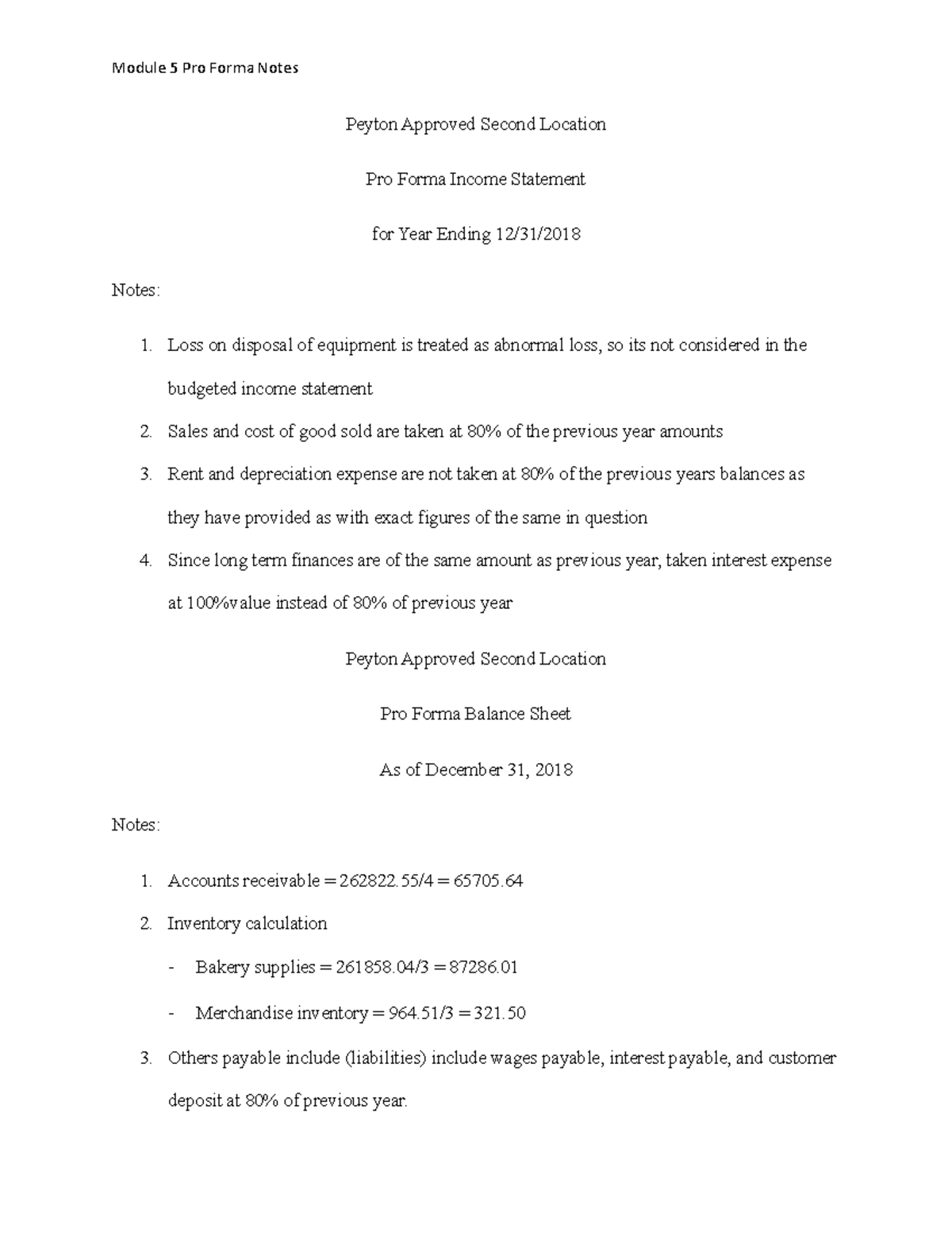 Mod 5 proforma notes - Module 5 Pro Forma Notes Peyton Approved Second ...