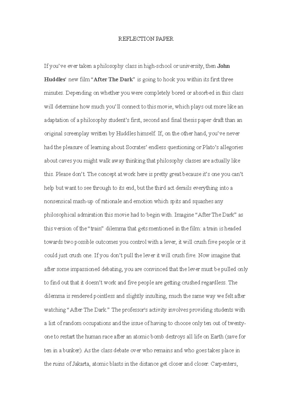 Reflection Paper - no comment - REFLECTION PAPER If you’ve ever taken a ...