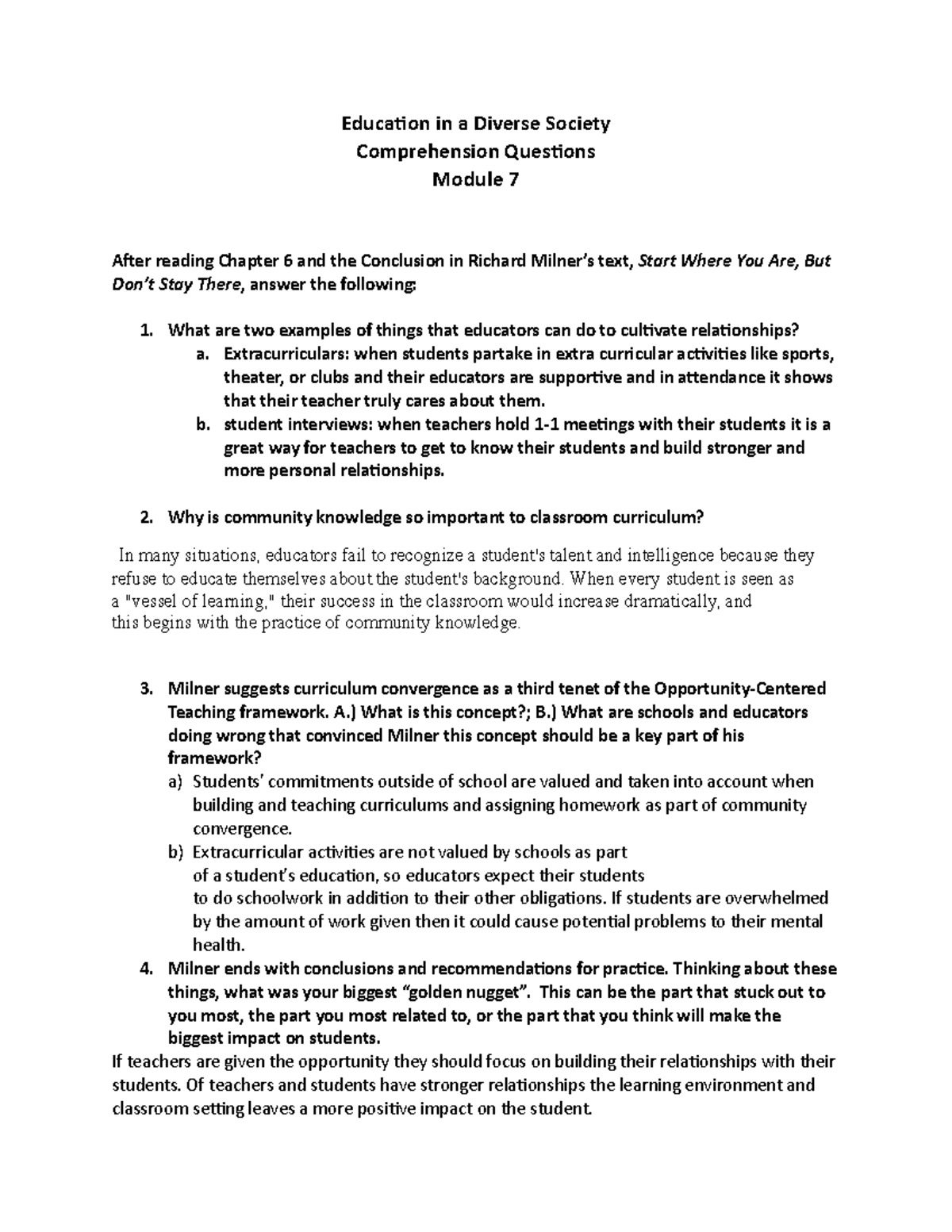 Module 7 Comprehension Questions - Educa&on in a Diverse Society ...