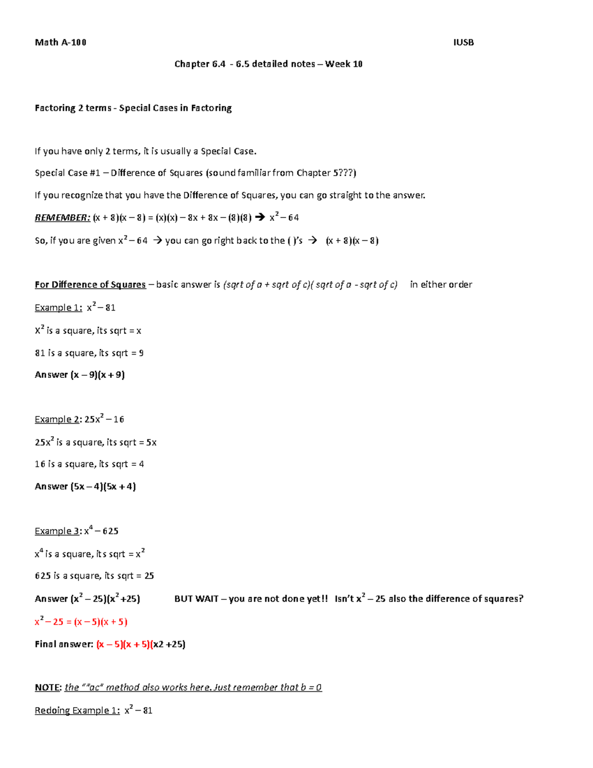 Sec. 6.4 detailed notes – Week 10 - Math A-100 IUSB Chapter 6 - 6 ...