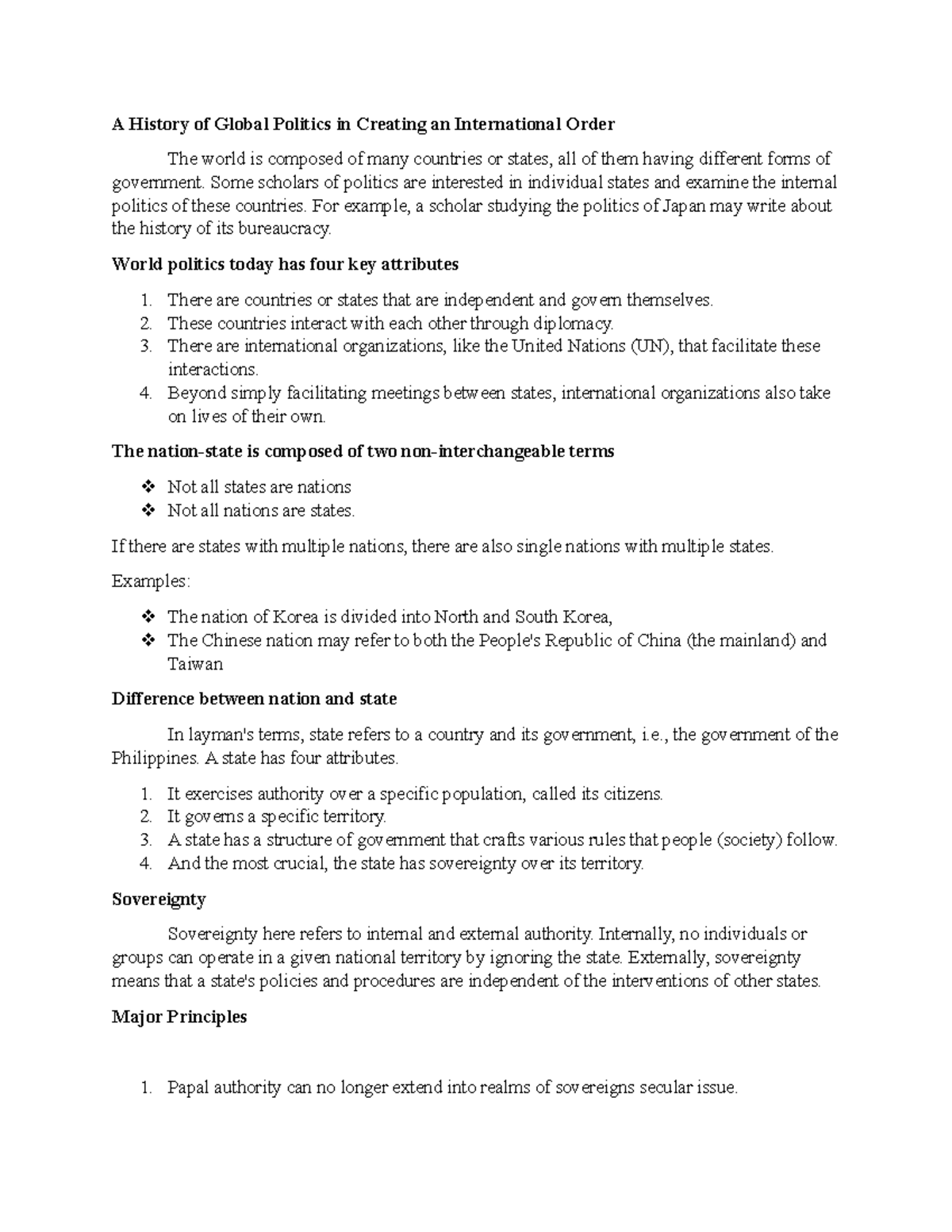 A History of Global Politics in Creating an International Order - Some ...