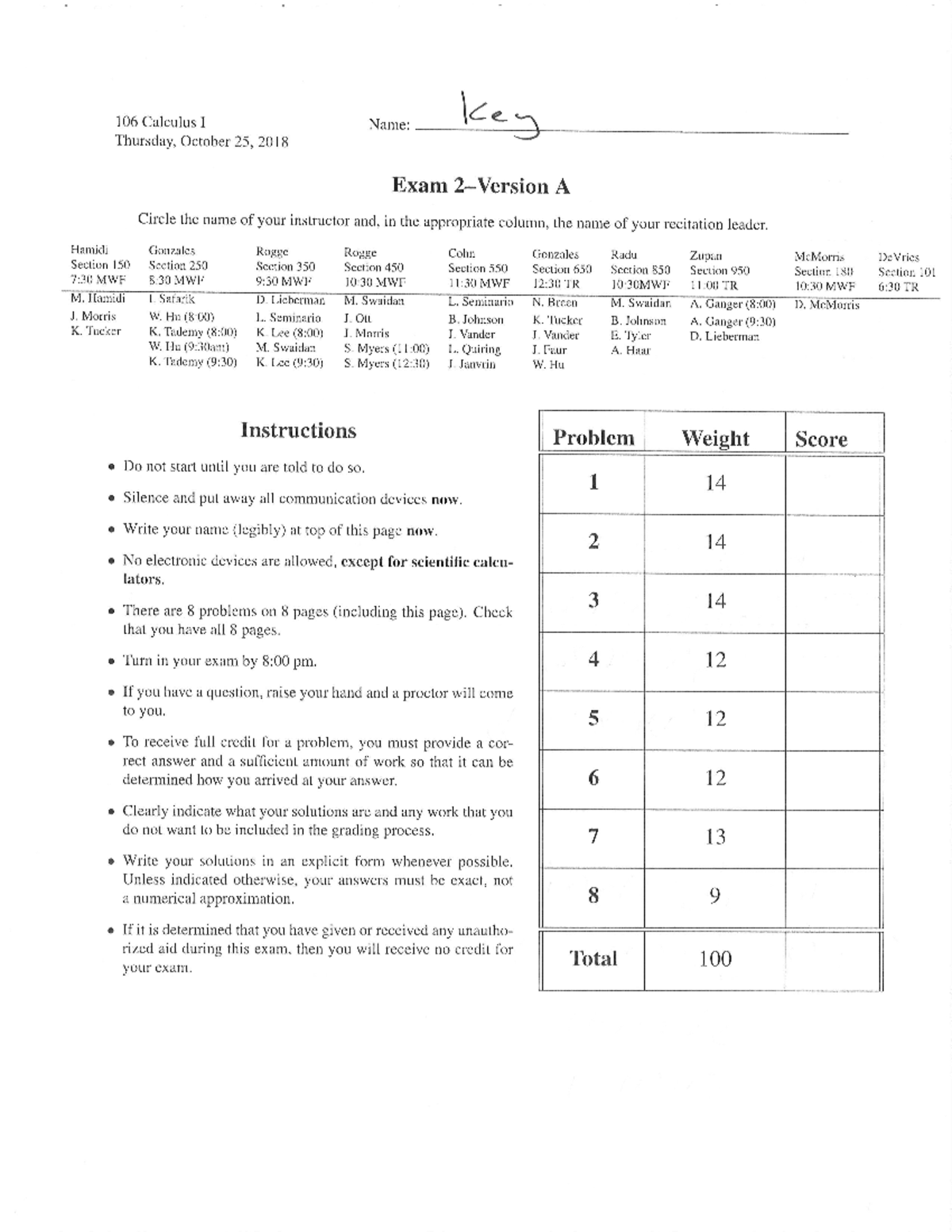 Fall 2018 Exam 2 Solutions - MATH 106 - Studocu
