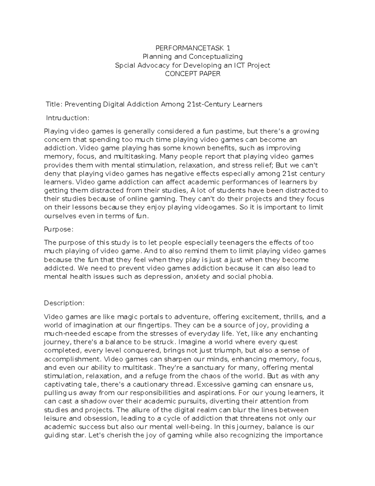 Concept Paper - PERFORMANCETASK 1 Planning and Conceptualizing Spcial ...