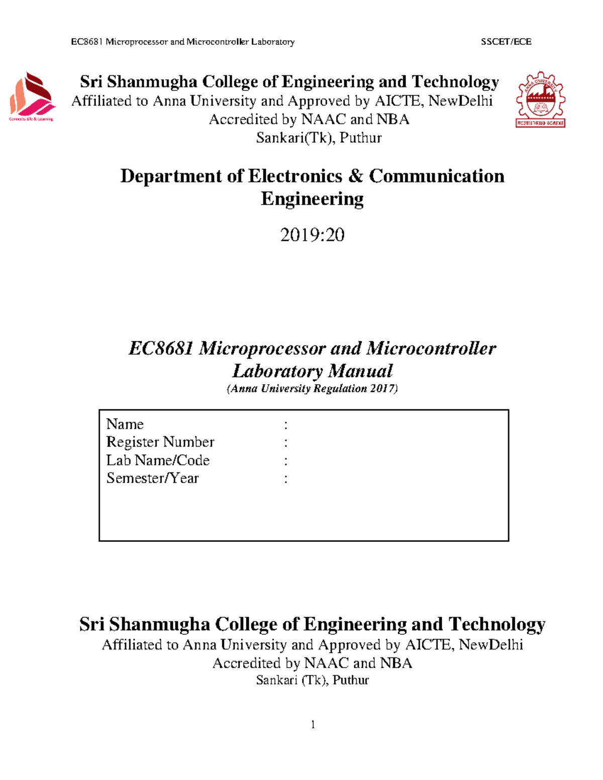 EC8681-MPMC-Lab Manual - Sri Shanmugha College of Engineering and Technology Affiliated to Anna ...