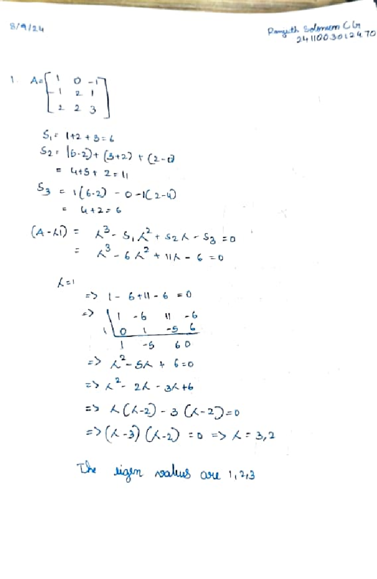 Math assignment - Math - S3 il6-2) -o-IC2- 6D 2 -A 2 3- o0 3 = -|tO-13 ...