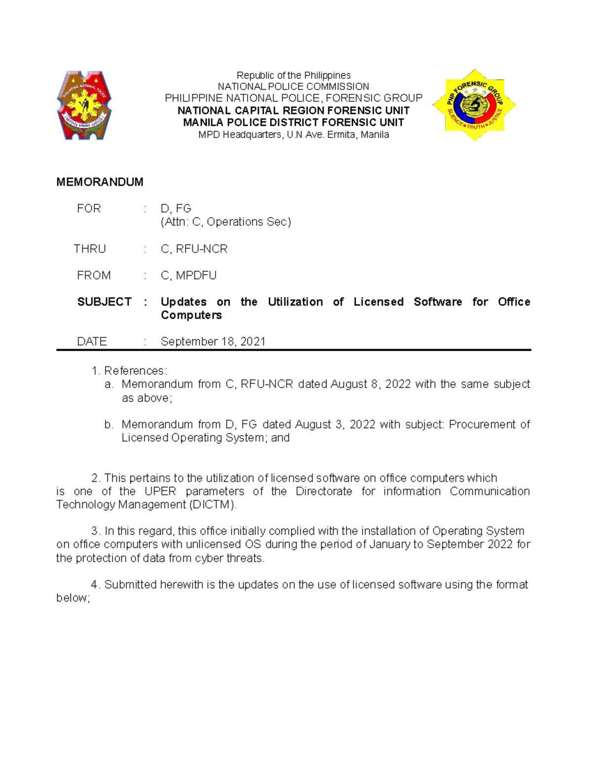 September 2022 Endorsement Dictm Compliance - Republic of the ...