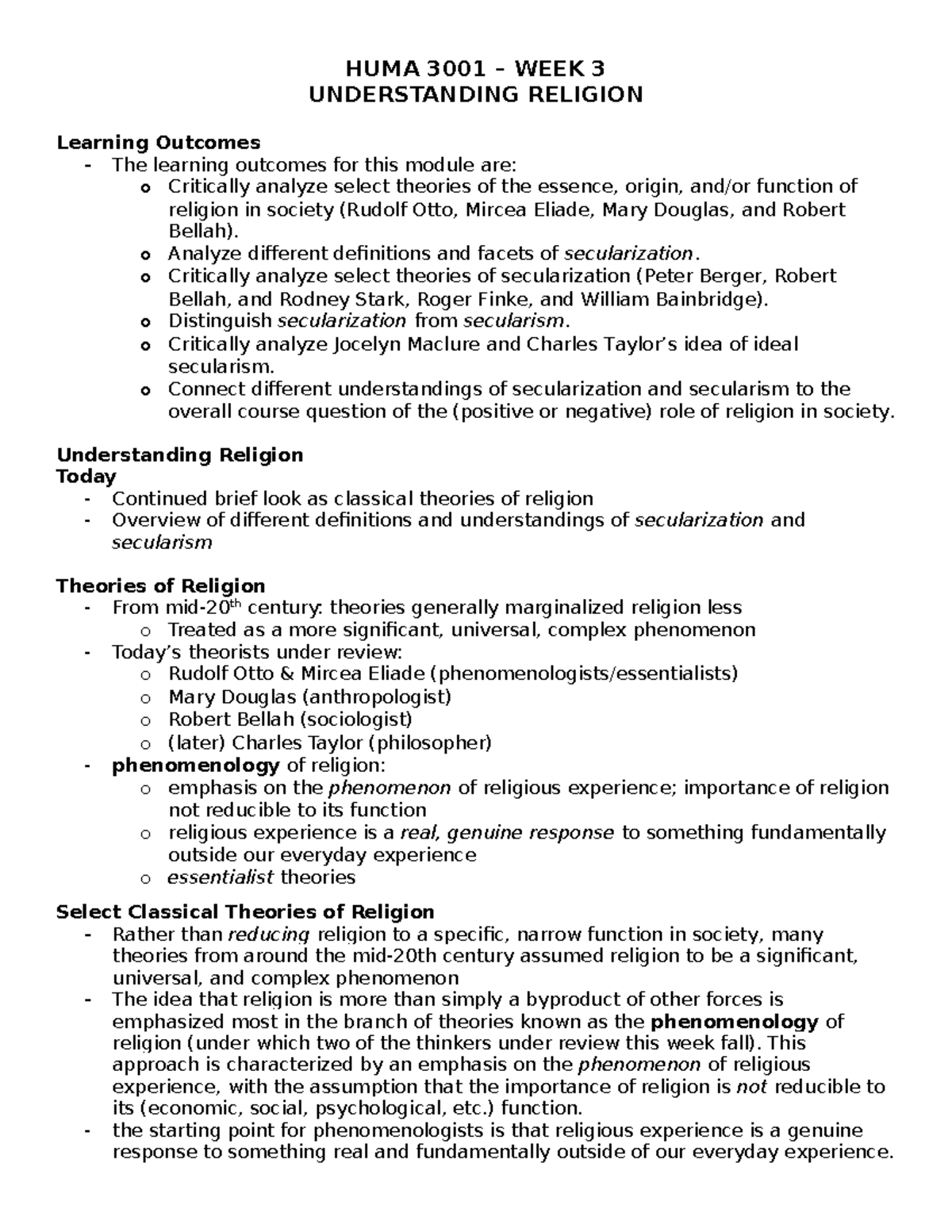 HUMA 3001 - WEEK 3 - RELIGION IN SOCIETY - HUMA 3001 – WEEK 3 ...