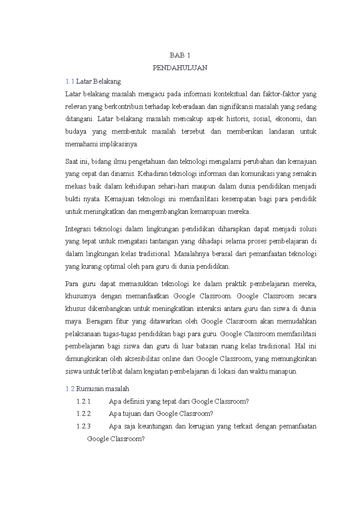 JOKI Google Classroom - kentut - BAB 1 PENDAHULUAN 1 Latar Belakang ...