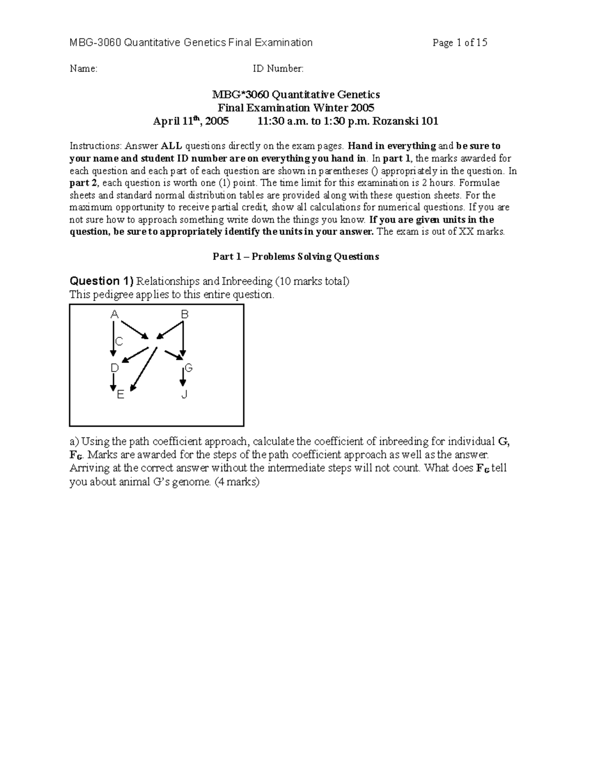 W05Final Exam With Answers - Quantitative Genetics Final Examination ...
