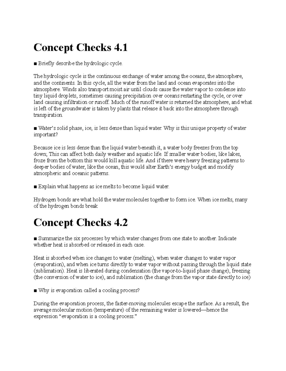 Ch.4 concept check - Concept Checks 4. Briefly describe the hydrologic ...