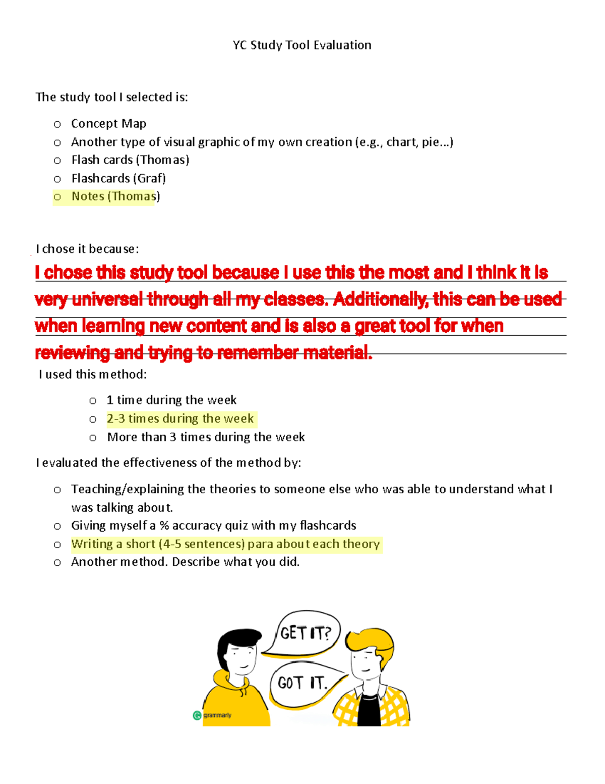 Study Tool Evaluation - , chart, pie...) o Flash cards (Thomas) o ...