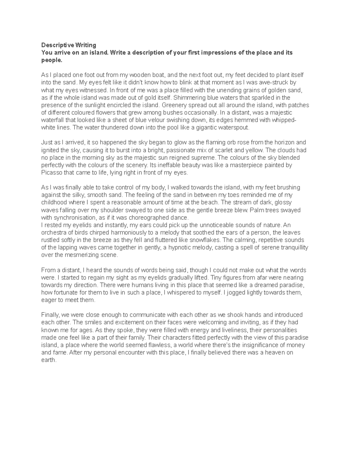 Descriptive Writing - Write a description of your first impressions of ...