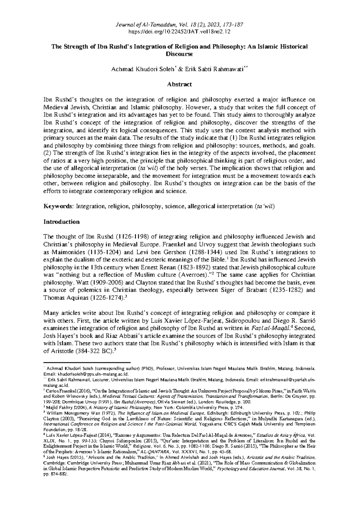 The Strength of Ibn Rushd’s Integration of Religion and Philosophy ...