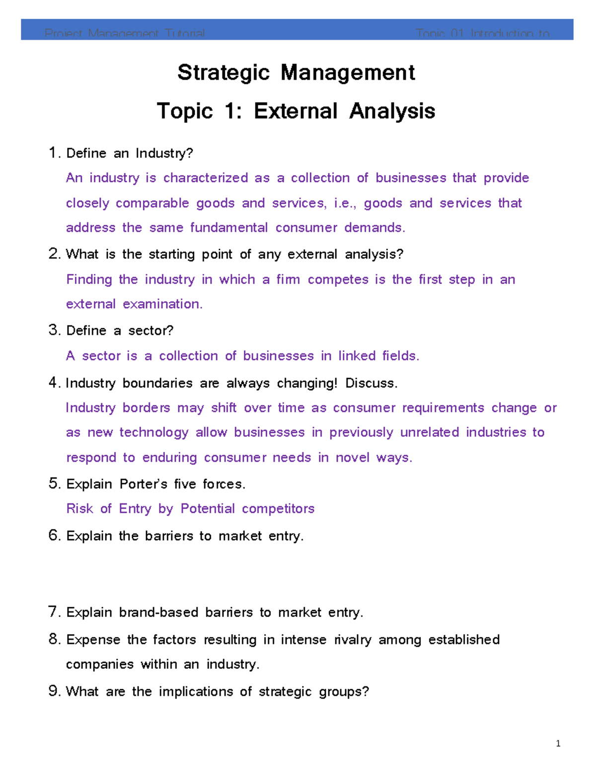 Strategic Management Tutorial - 1 - 1 Project Management Tutorial Topic ...