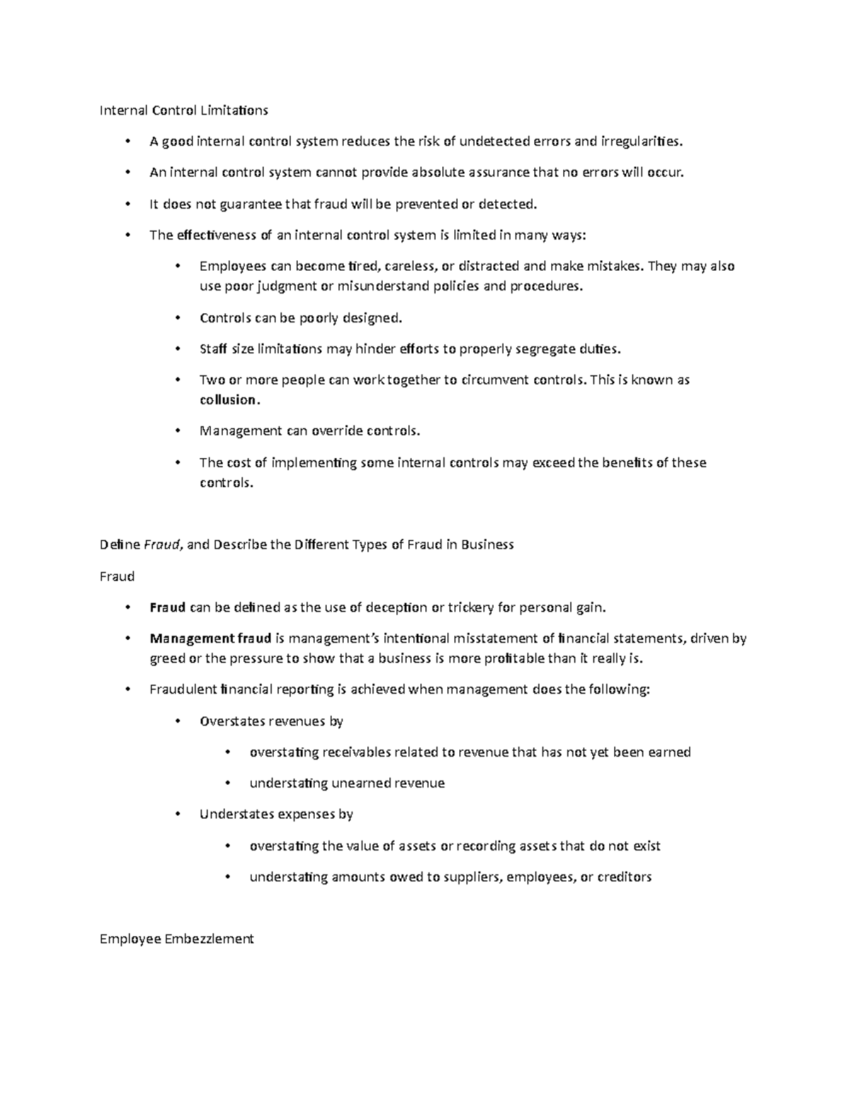 Lecture Notes 6 c - Internal Control Limitations - A good internal ...