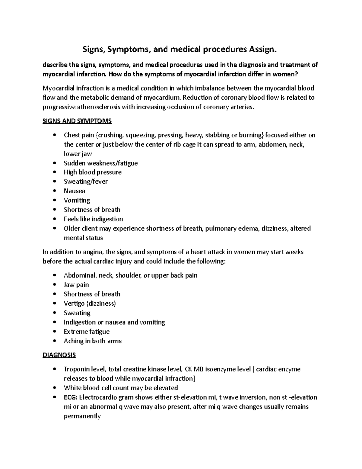 Maria Lares(MA1640 wk2)(signs,symptoms&Medical procedures) - Signs ...