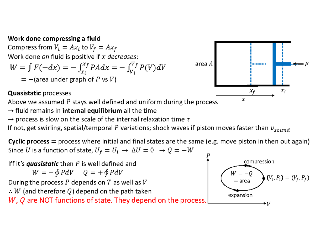 Work done compressing a fluid - Quasistatic processes Above we assumed ...