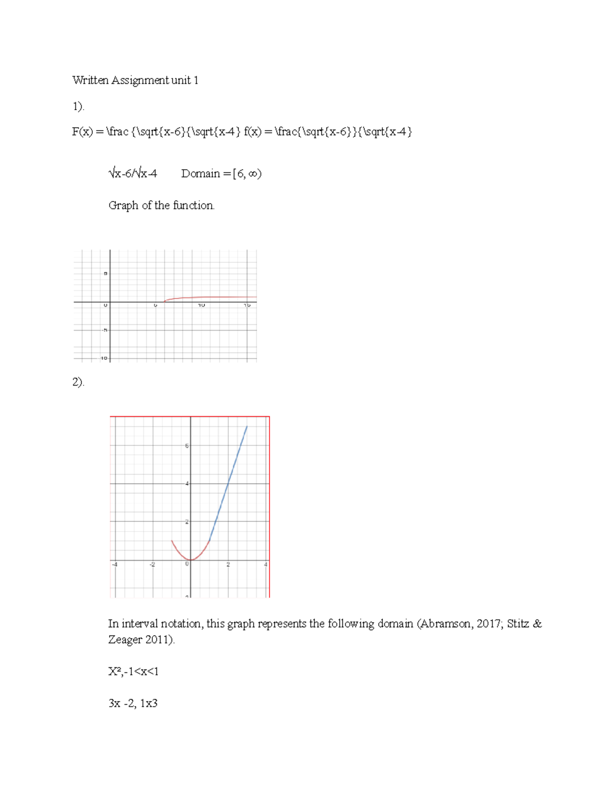 Written Assignment unit 1 Math 1201 new document - Written Assignment unit 1 1). F(x) = \frac ...