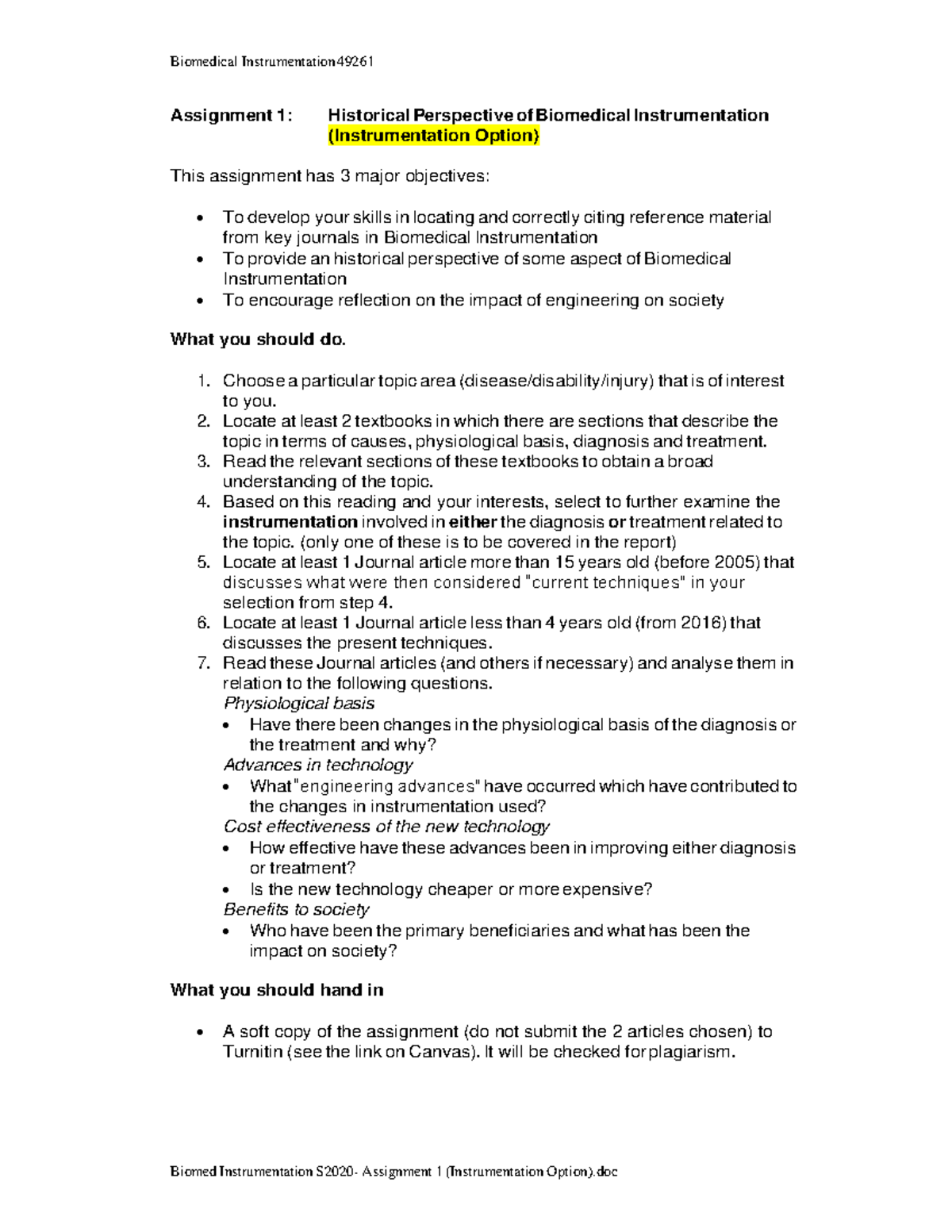 Biomed Instrumentation Assignment 1 - Explanation - Biomed ...