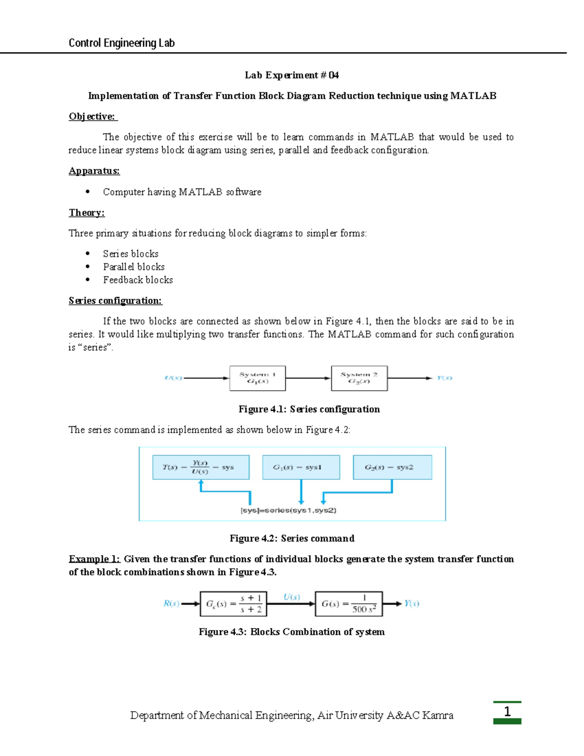 Control Lab 4 - A LAB PERFORMANCE AT DIFFERENT VALUES - 1 Lab Experiment # 04 Implementation of ...