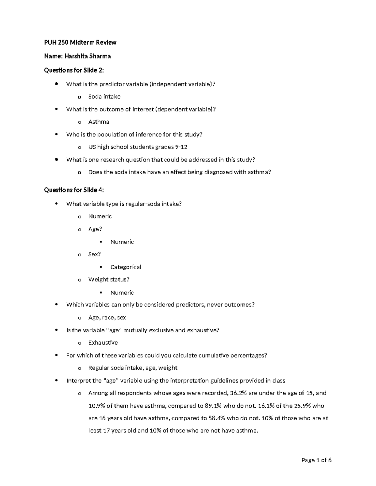 PUH 250 Midterm Practice Worksheet - PUH 250 Midterm Review Name ...