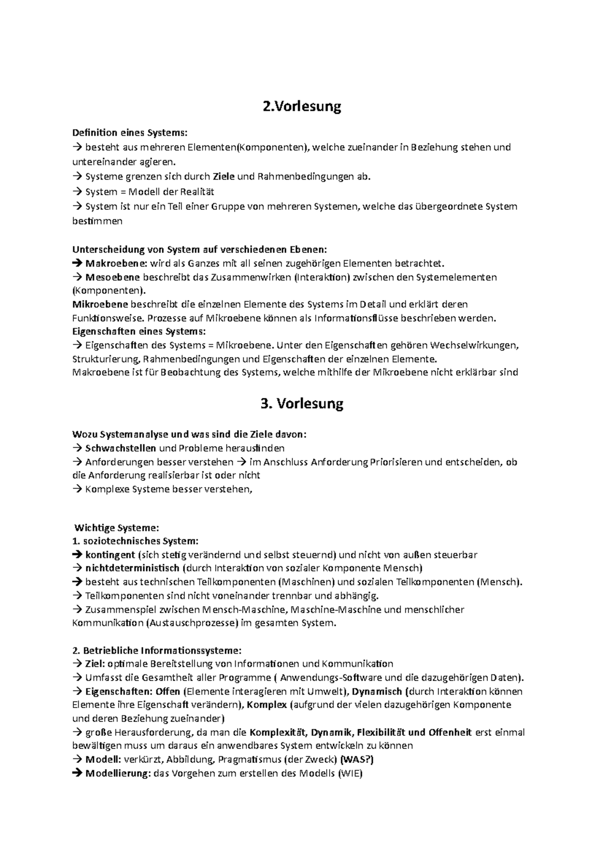Systemanalyse - Zusammenfassung Vorlesung - 2 Definition eines Systems ...