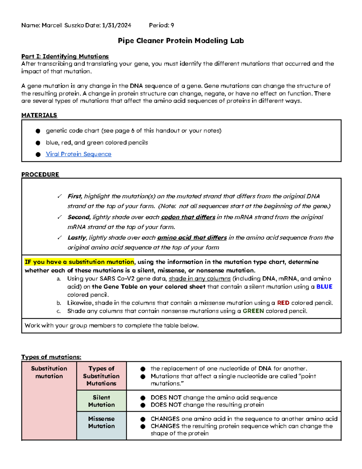 Page Pipe Cleaner Protein Modeling - Name: Marcell Suszko Date: 1/31 ...