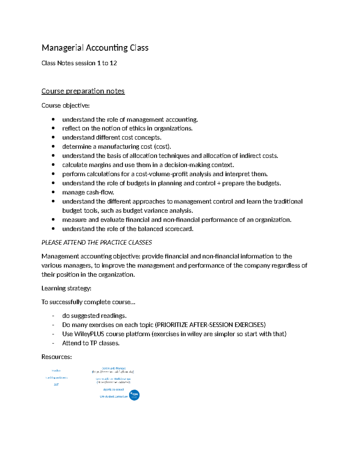 Managerial Accounting Class Notes session 1 to 7 - Managerial ...