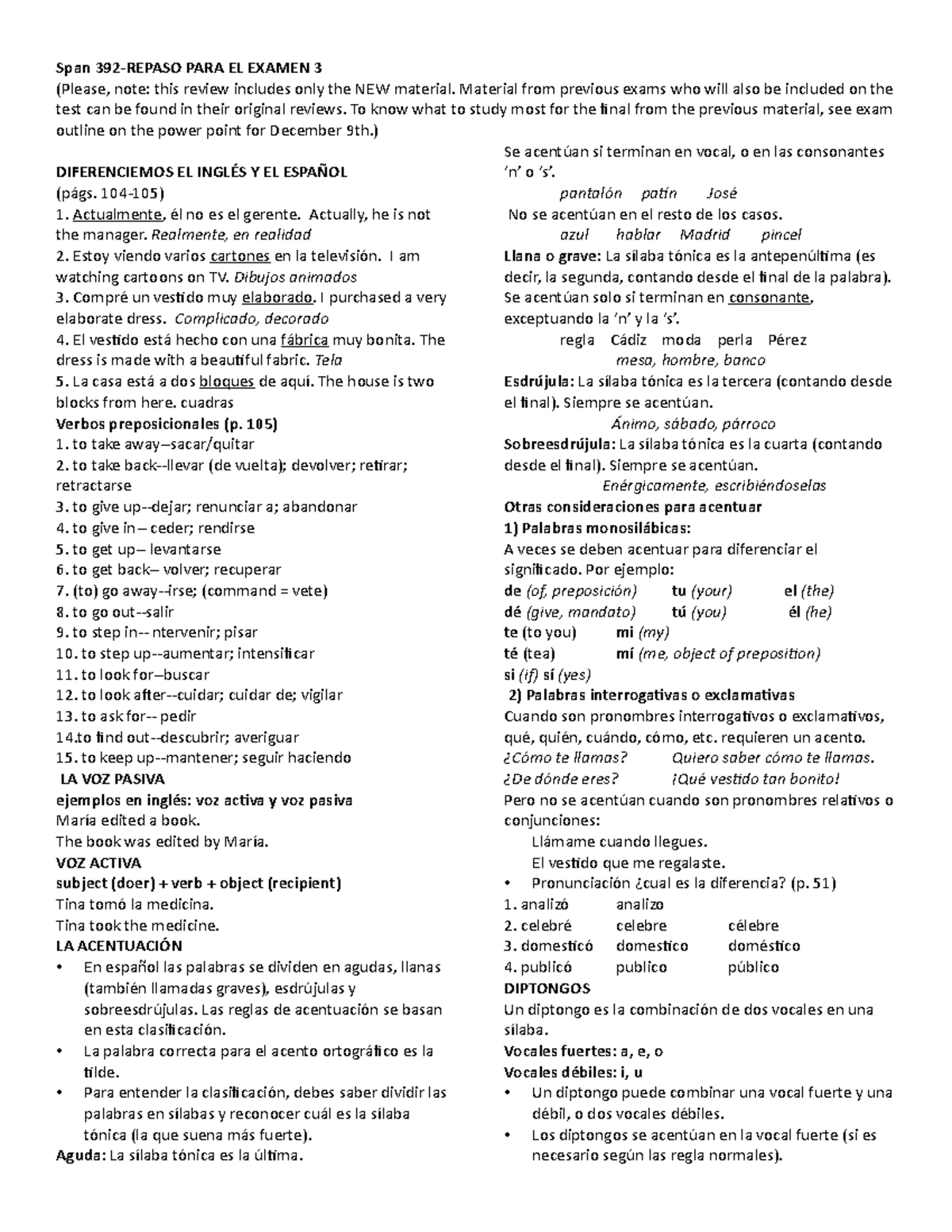 Repaso unidades 4 y 5 - Summary of chapters 4 and 5. - Español Para ...