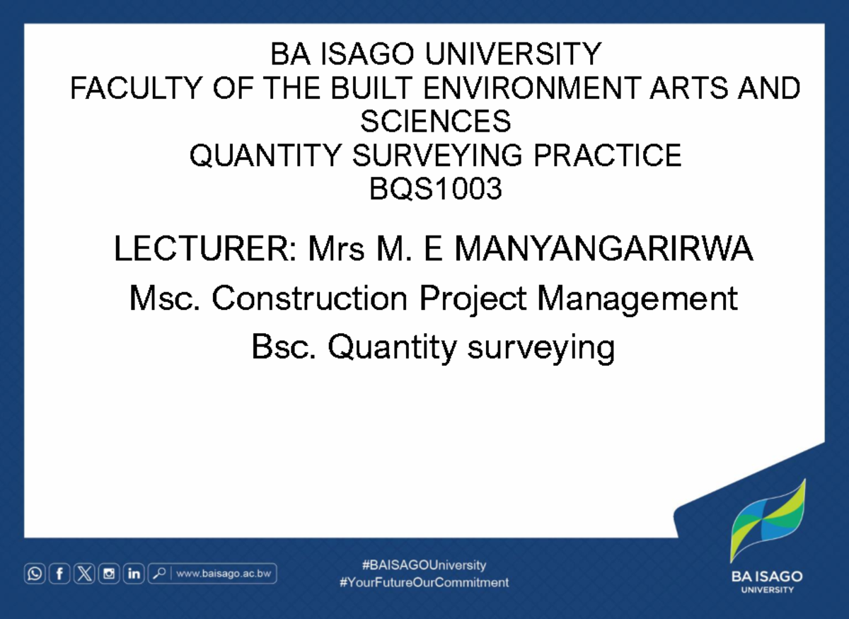 Contractor 2024 - BA ISAGO UNIVERSITY FACULTY OF THE BUILT ENVIRONMENT ...