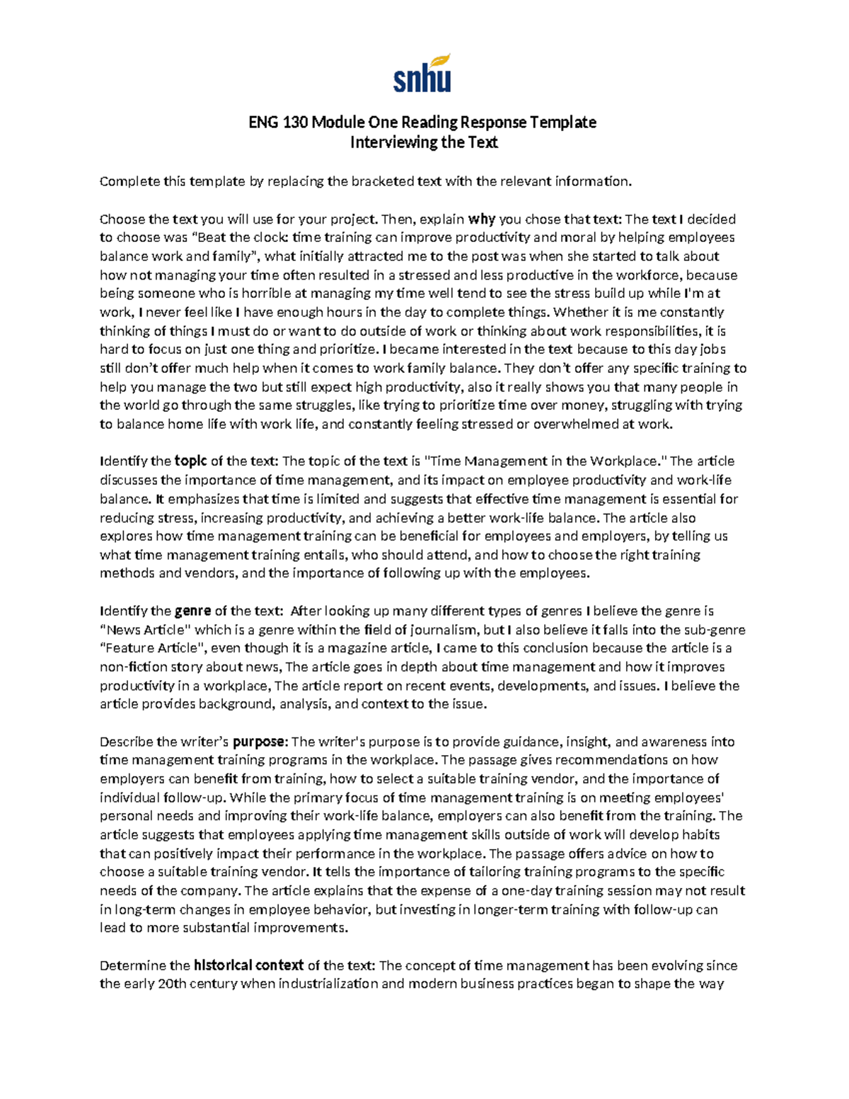 ENG 130 Module One Reading Response Template answers - ENG 130 Module One Reading Response ...