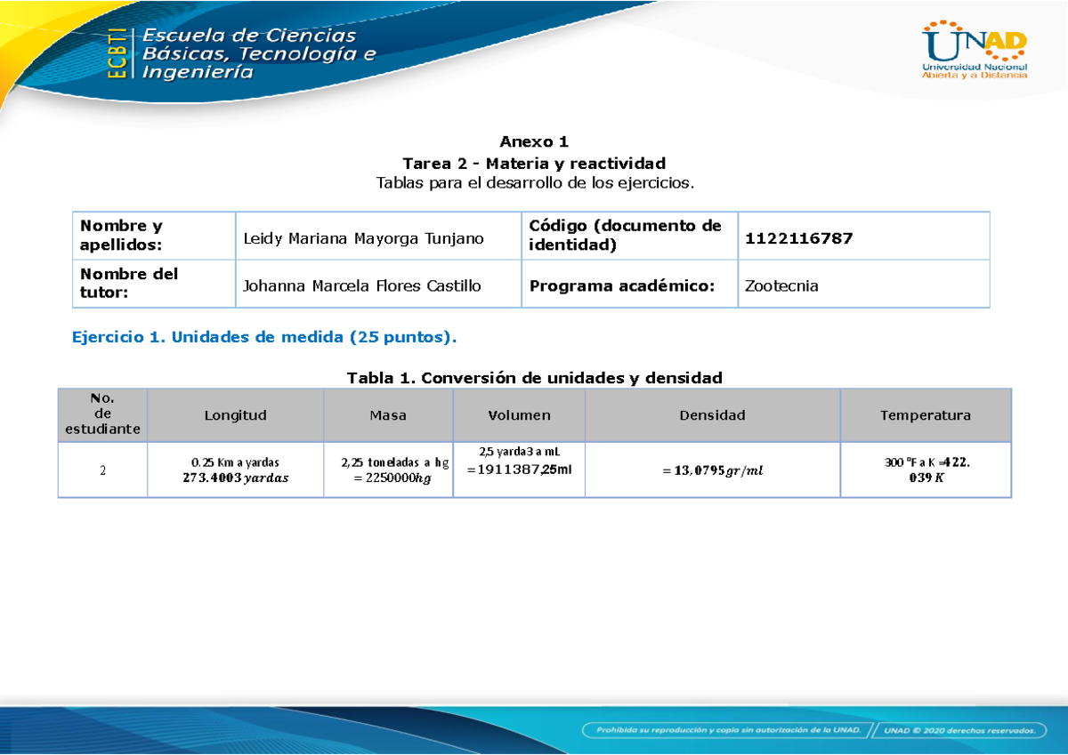 Materia y reactividad - taller - Anexo 1 Tarea 2 - Materia y reactividad Tablas para el ...